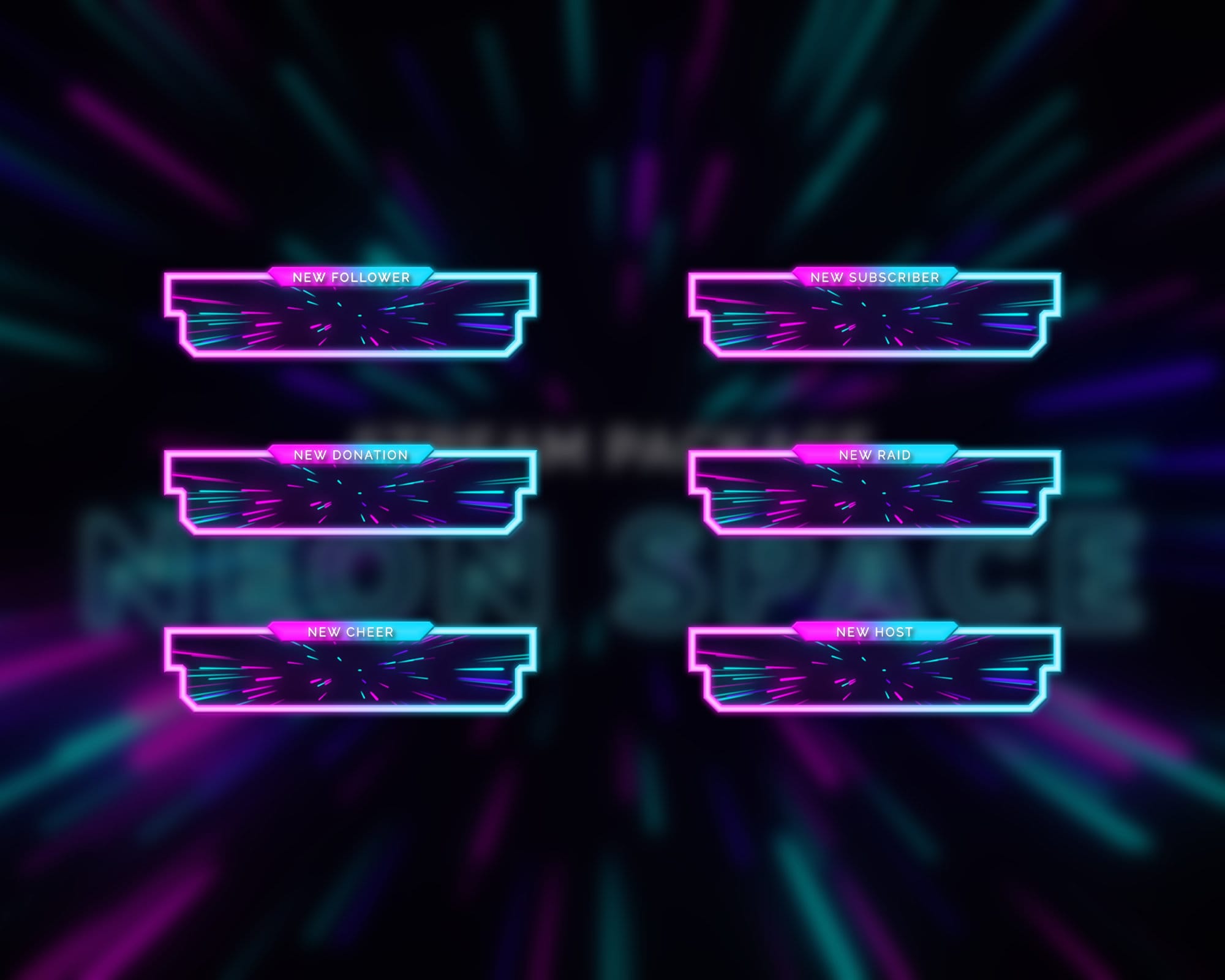 Neon Space Stars Animated Stream Overlay Package | Screens, Alerts ...