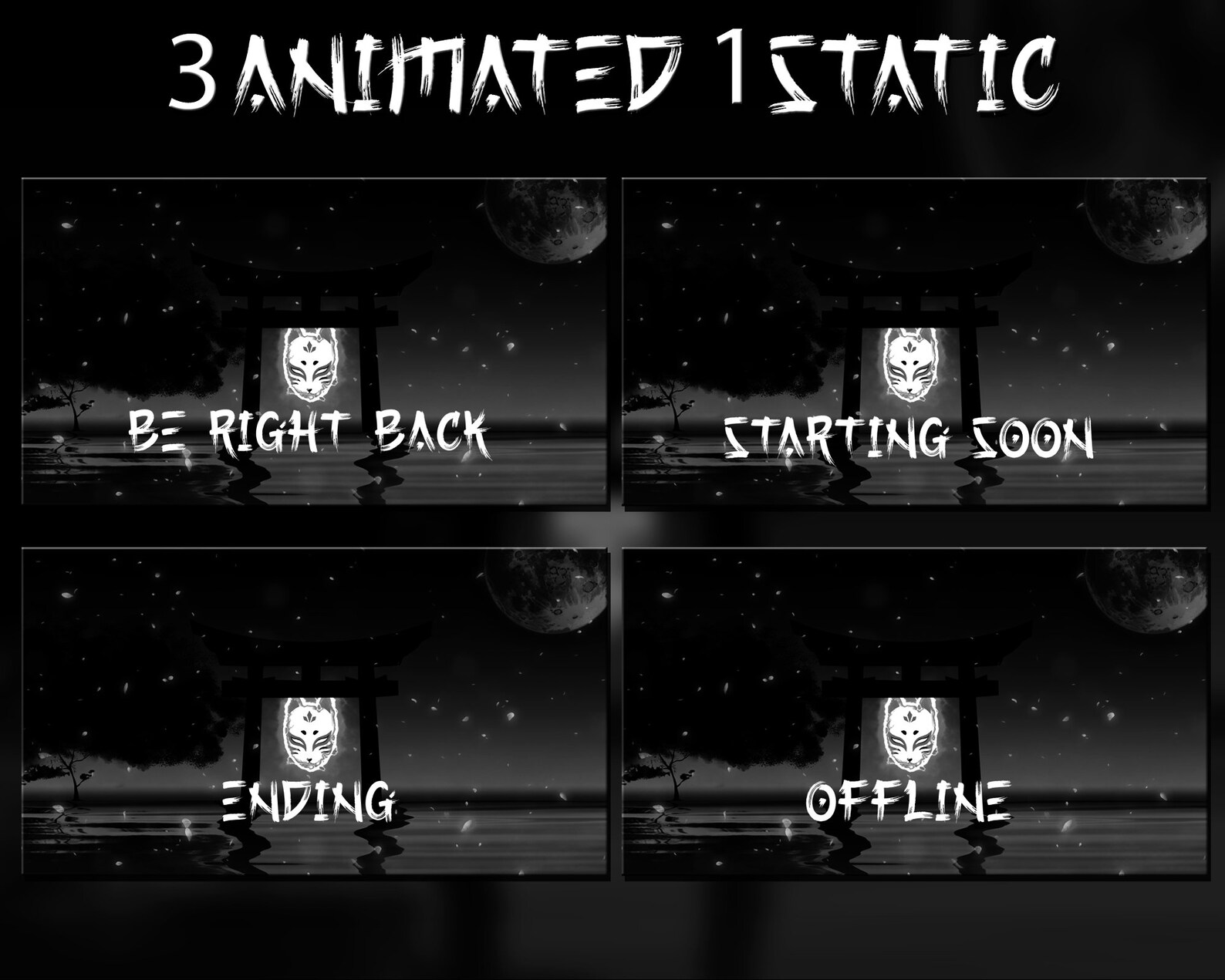 Animated Japanese Stream Overlay Package - Kitsune - Dark Themed ...