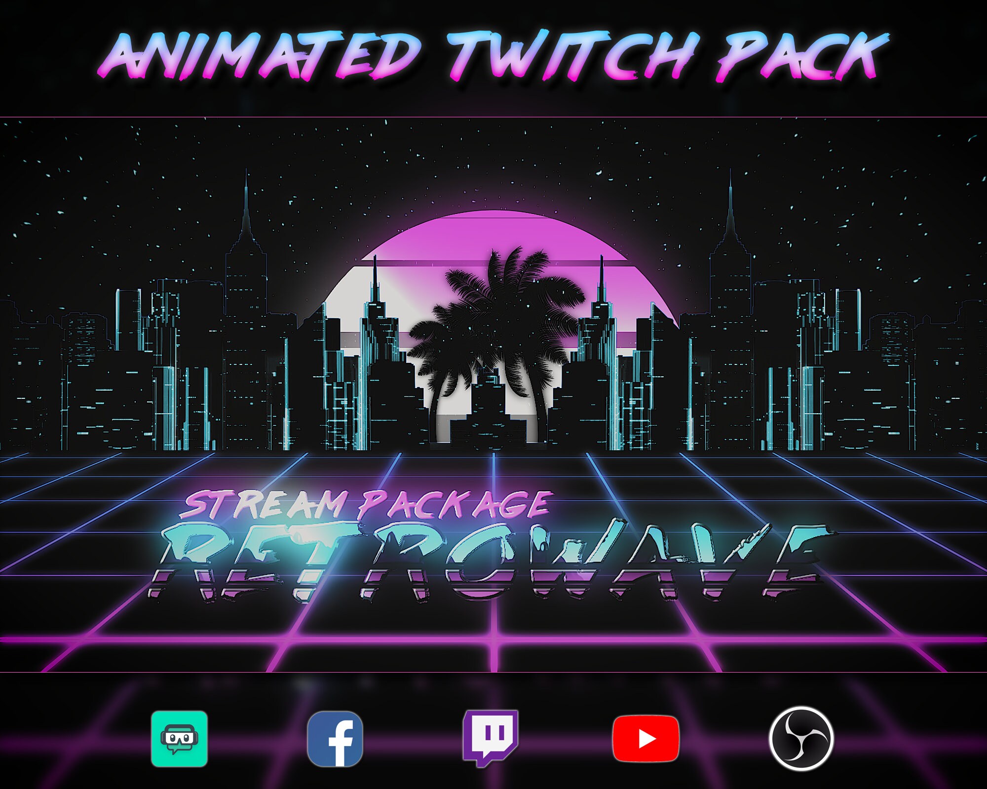 Animated Retrowave Stream Overlay Package Screens Webcam | Etsy UK