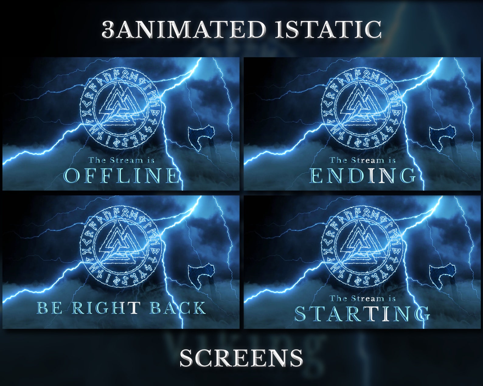 Animated Viking / Lightning Twitch Overlay Package - Screens, Alerts ...