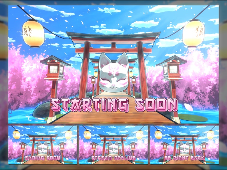 Kitsune Shrine Animated Twitch Overlay Package | Japanese Stream Pack | Screens, Alerts, Panels ...