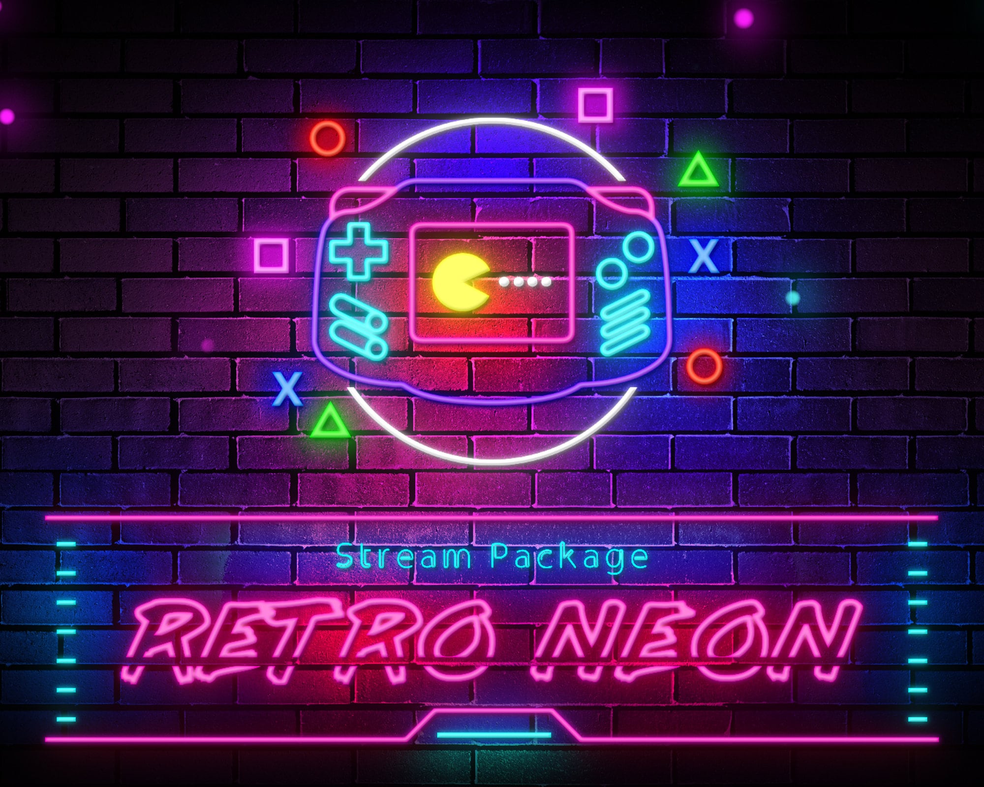 Retro Neon Animated Stream Overlay Package - Screens, Facecam, Alerts ...