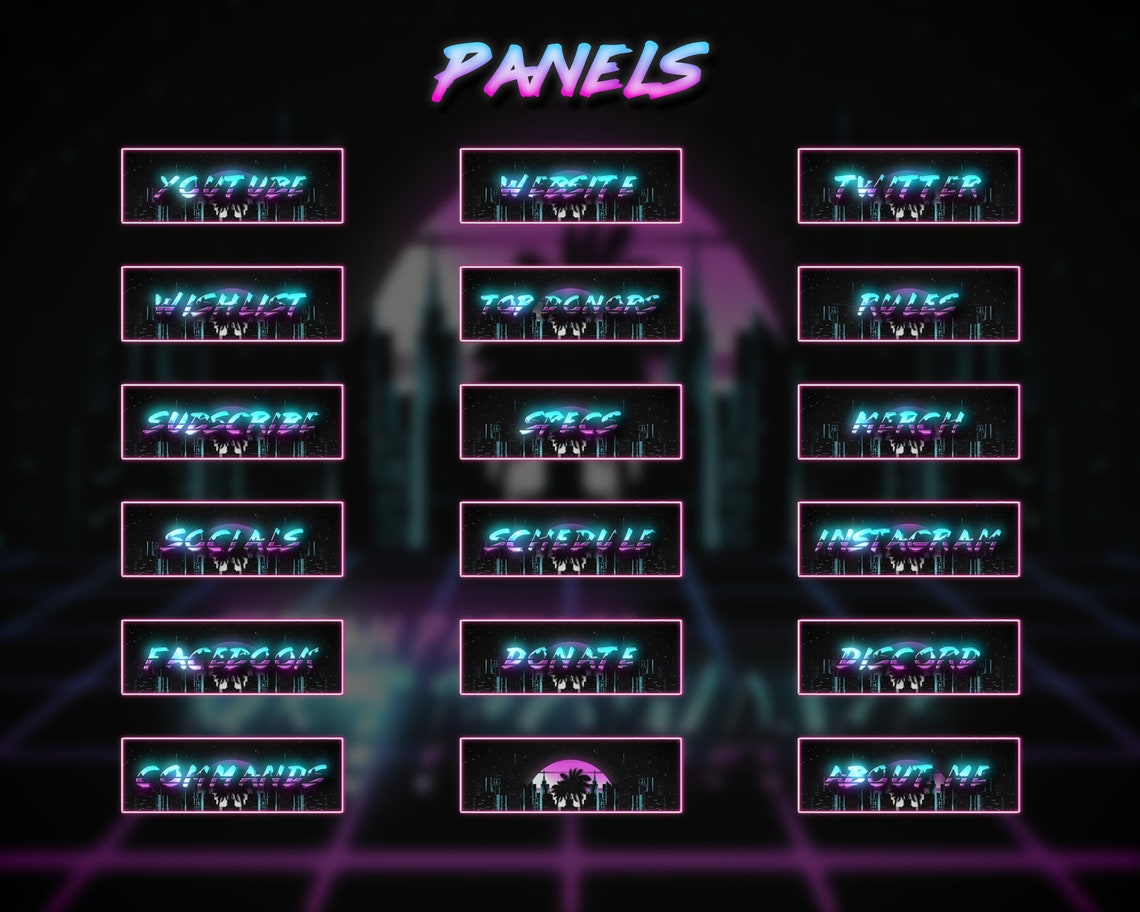 Animated Retrowave Stream Overlay Package Screens Webcam - Etsy