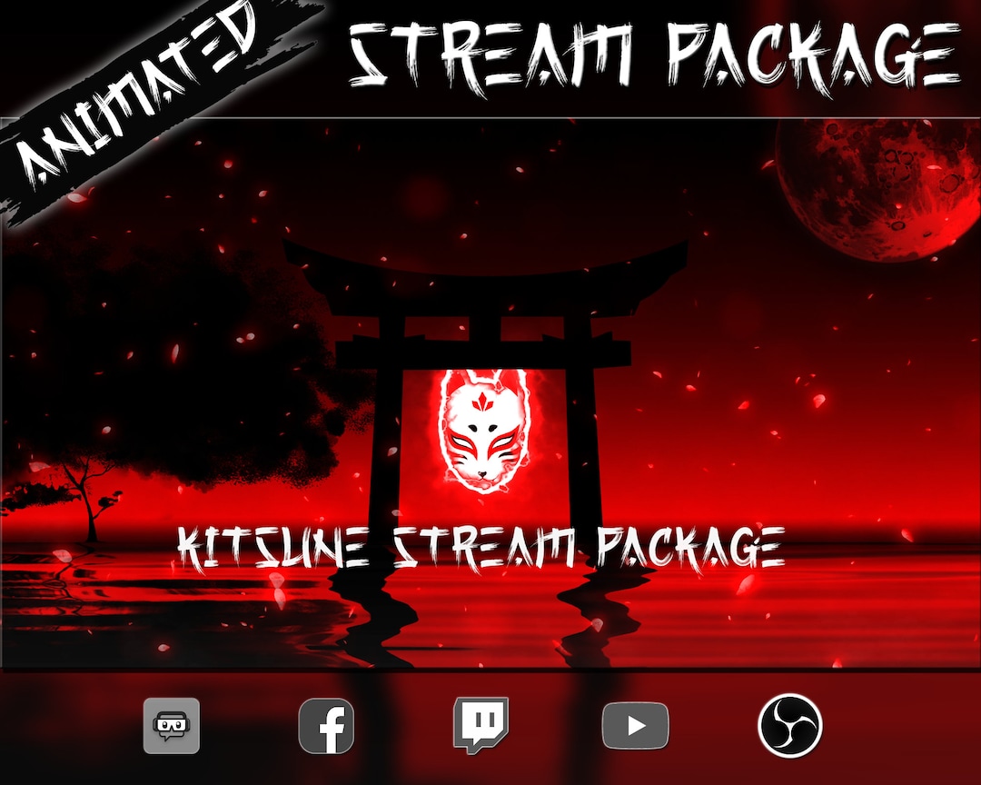 Animated Japanese Stream Overlay Package Kitsune Mask Themed Screens ...