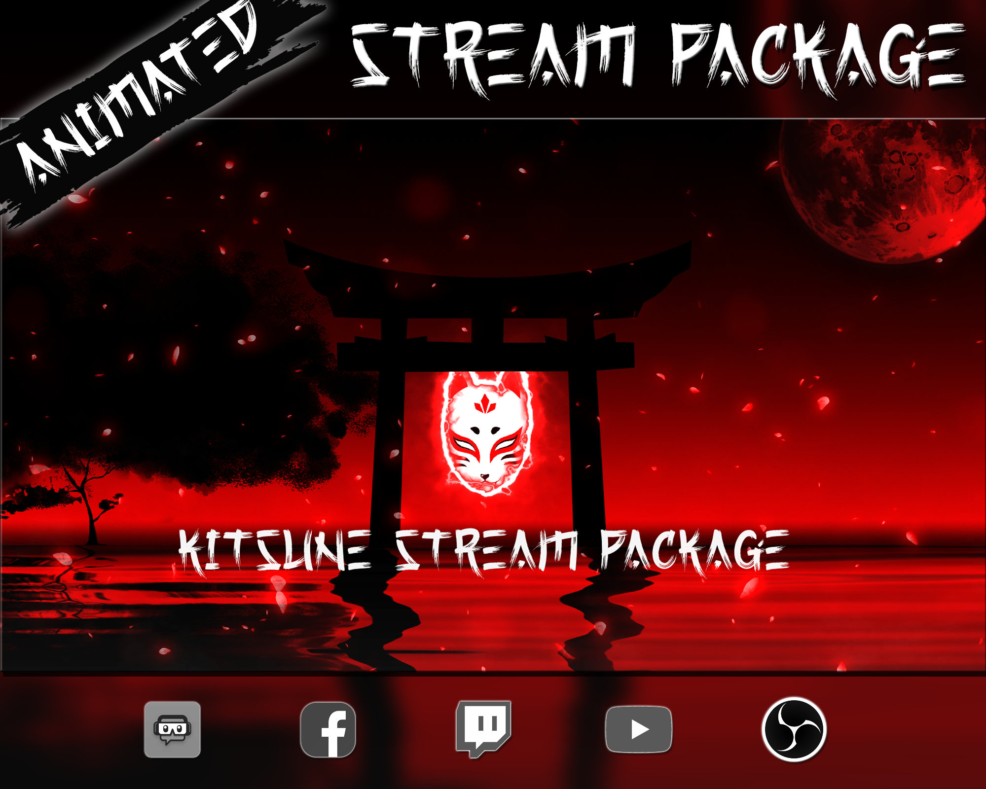 Animated Japanese Stream Overlay Package Kitsune Mask Themed Screens ...