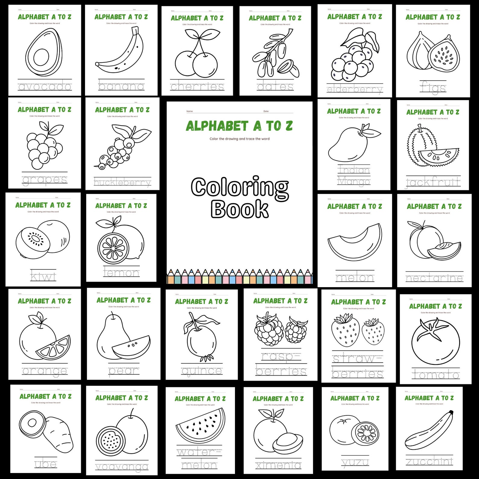 26 Printable Alphabet Coloring Pages Worksheet, 26 Pages Alphabet ...