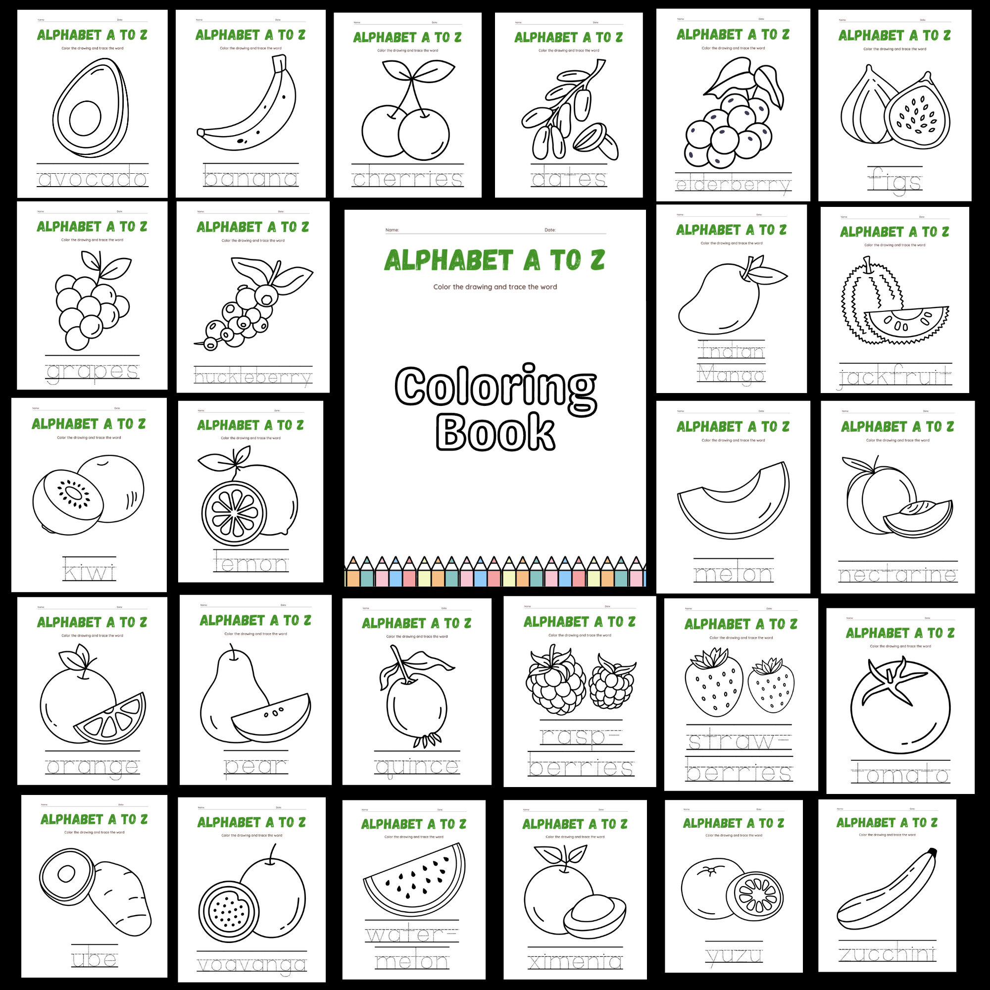 26 Printable Alphabet Coloring Pages Worksheet, 26 Pages Alphabet ...