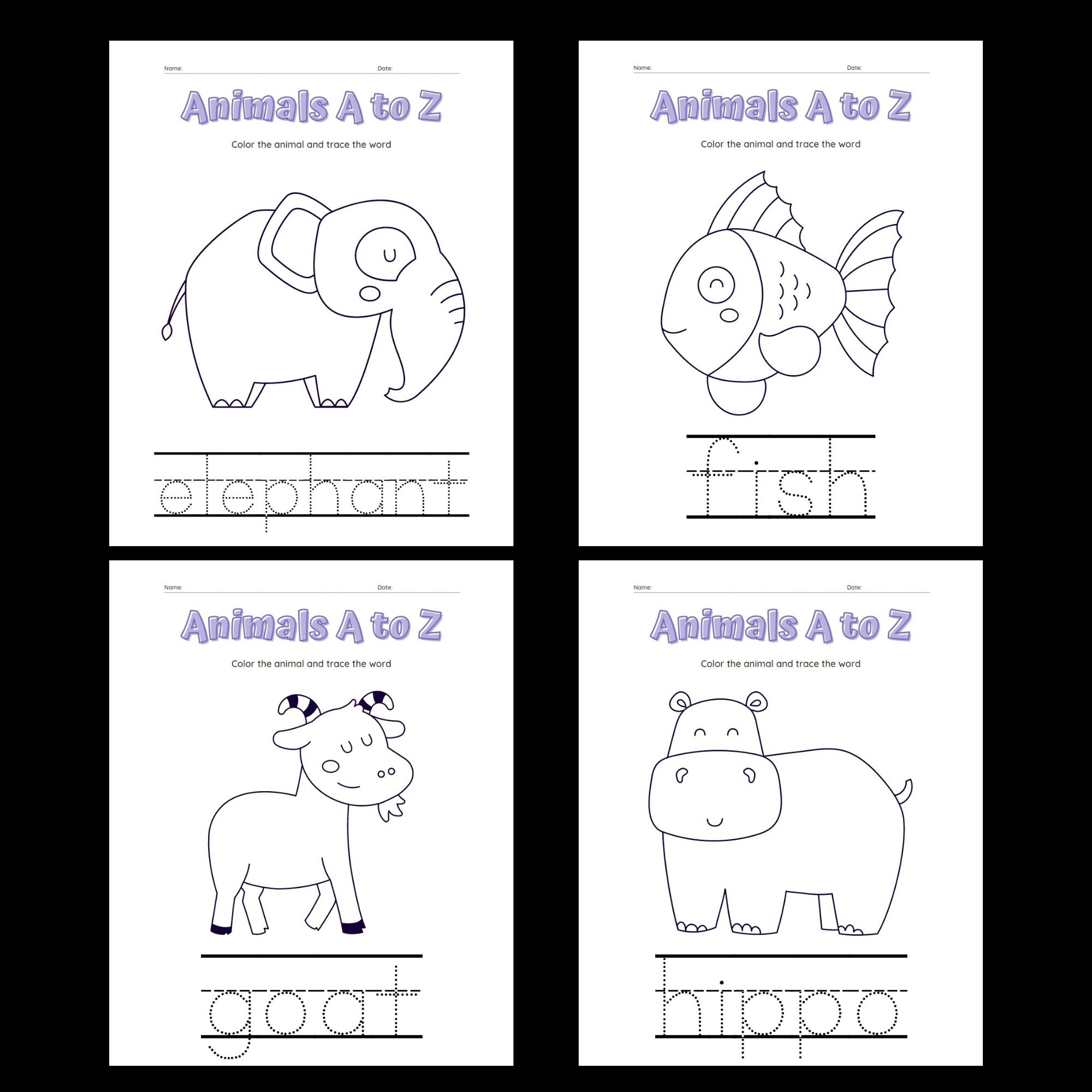 26 Printable Alphabet Coloring Pages Worksheet, 26 Pages Alphabet ...