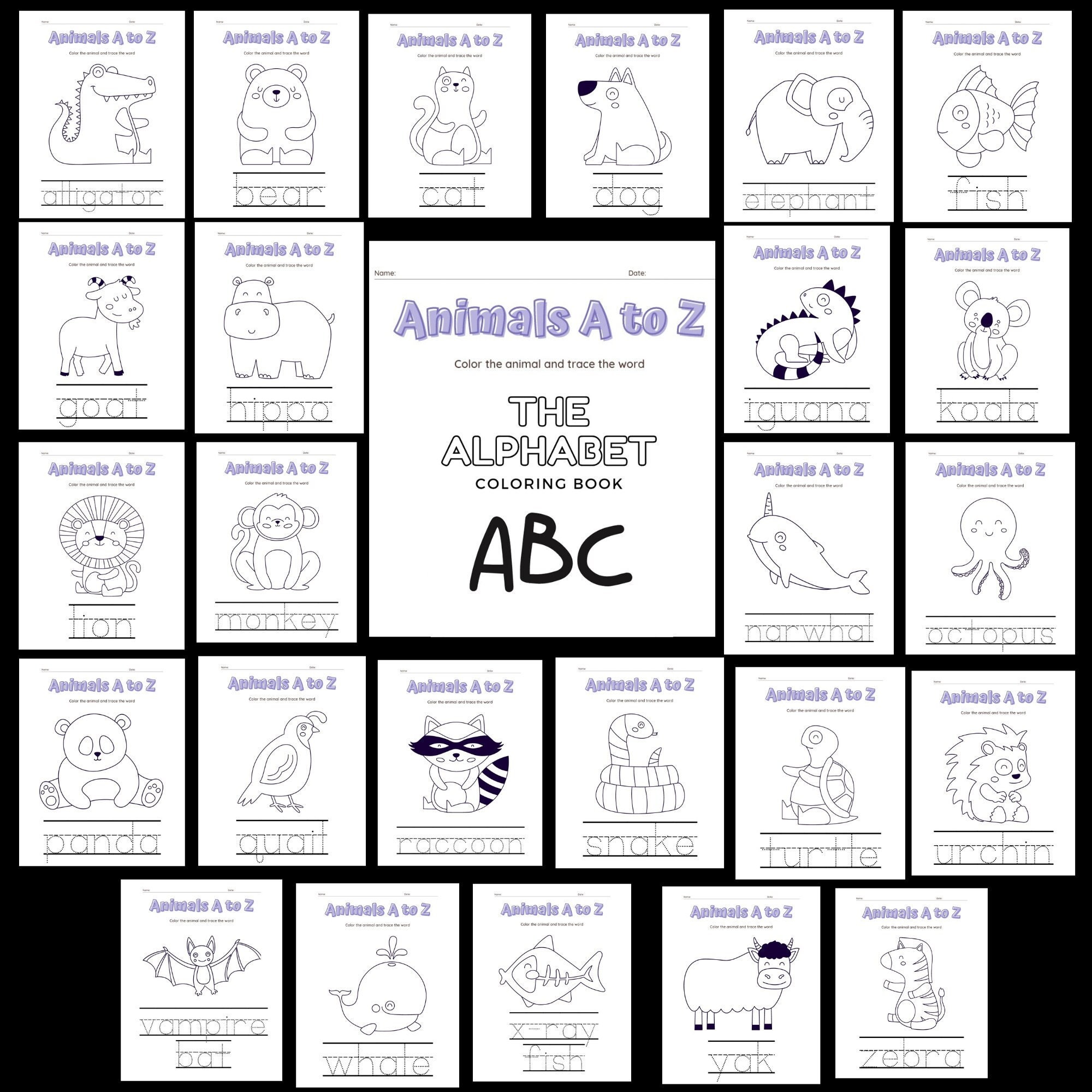 26 Printable Alphabet Coloring Pages Worksheet, 26 Pages Alphabet ...