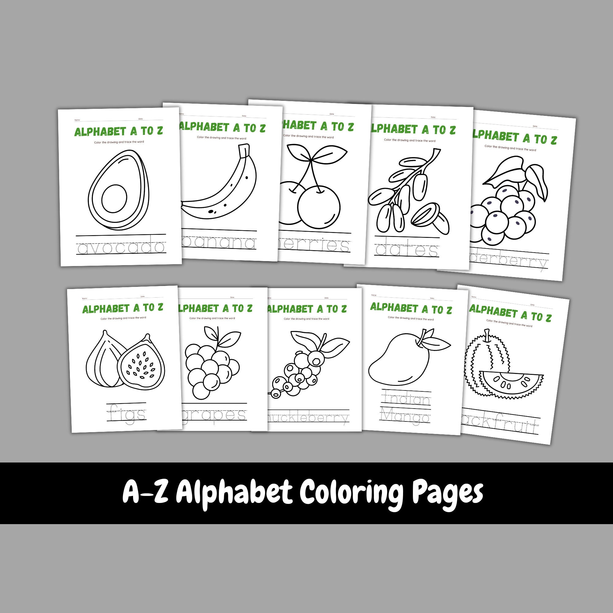 26 Printable Alphabet Coloring Pages Worksheet, 26 Pages Alphabet ...