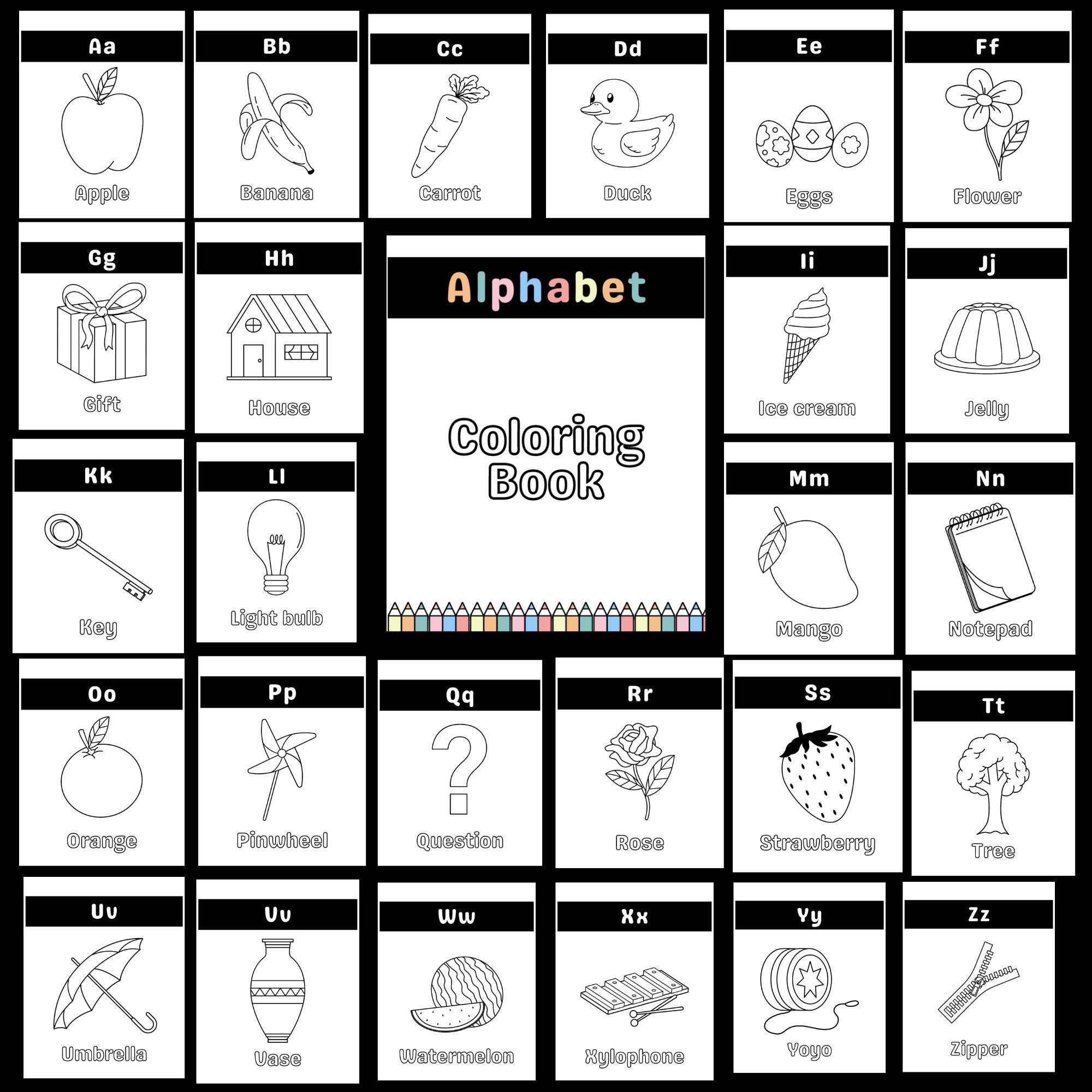 26 Printable Alphabet Coloring Pages Worksheet, 26 Pages Alphabet ...