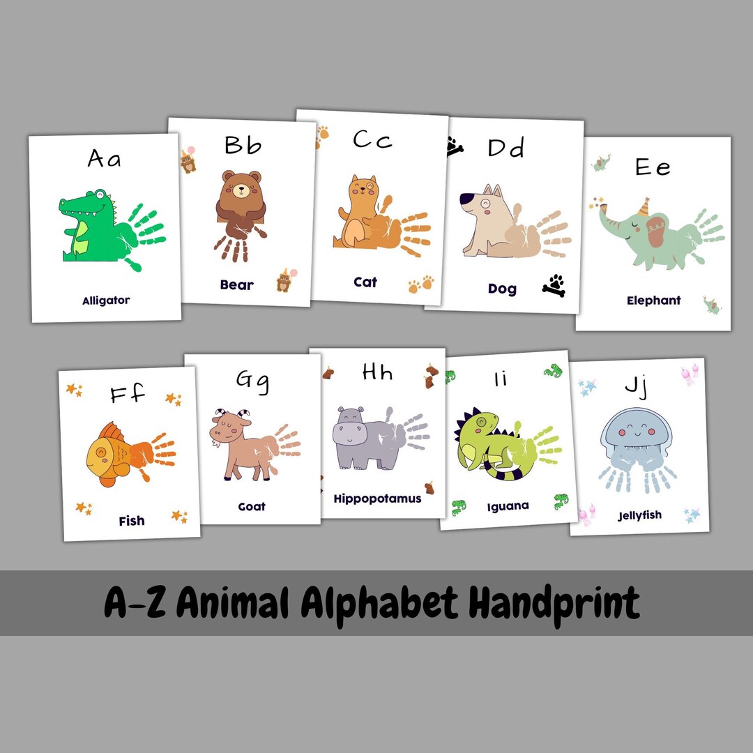 26 Alphabet Handprint Craft Art Animal Alphabet Baby Toddler - Etsy