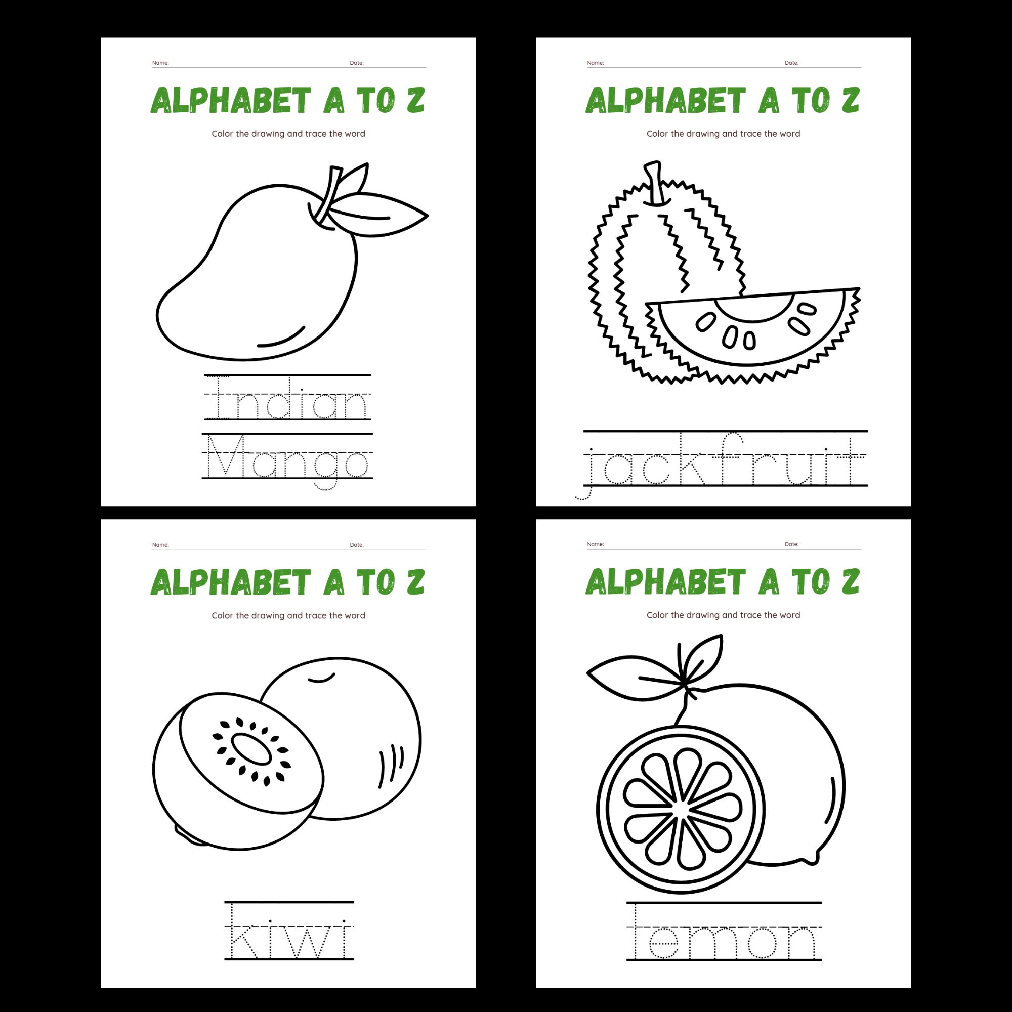 26 Printable Alphabet Coloring Pages Worksheet, 26 Pages Alphabet ...