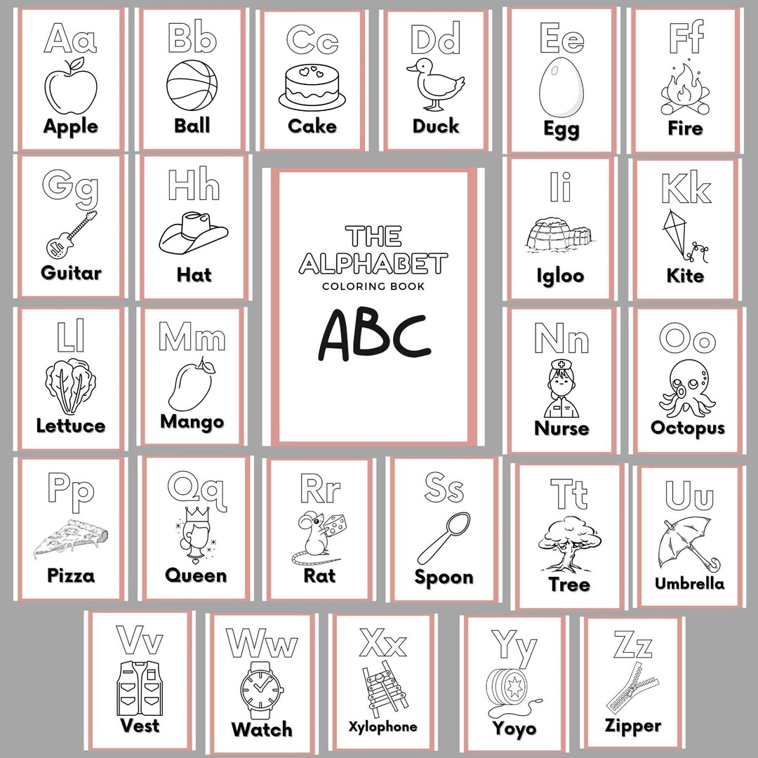 26 Printable Alphabet Coloring Pages Worksheet 26 Pages - Etsy