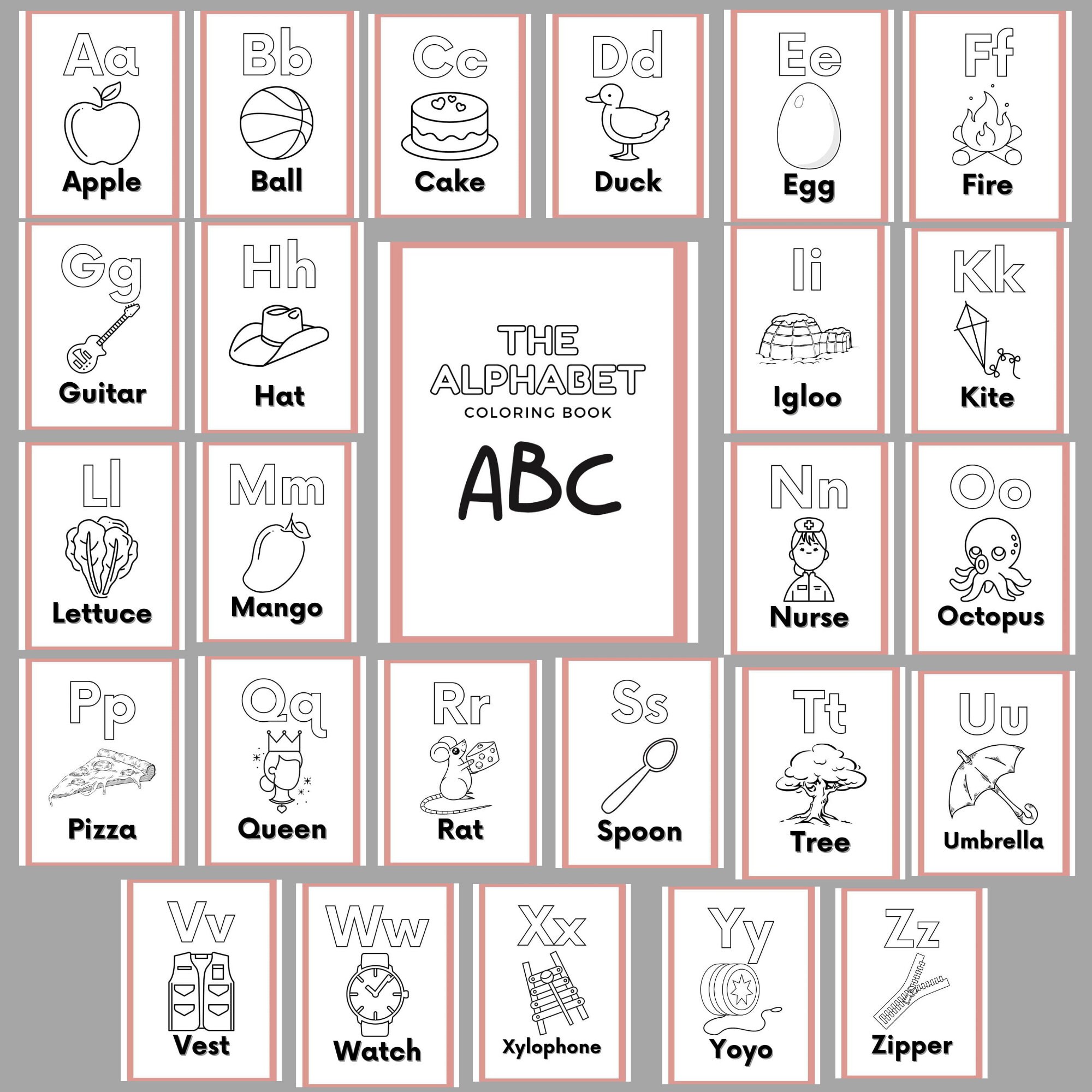 26 Printable Alphabet Coloring Pages Worksheet, 26 Pages Alphabet ...