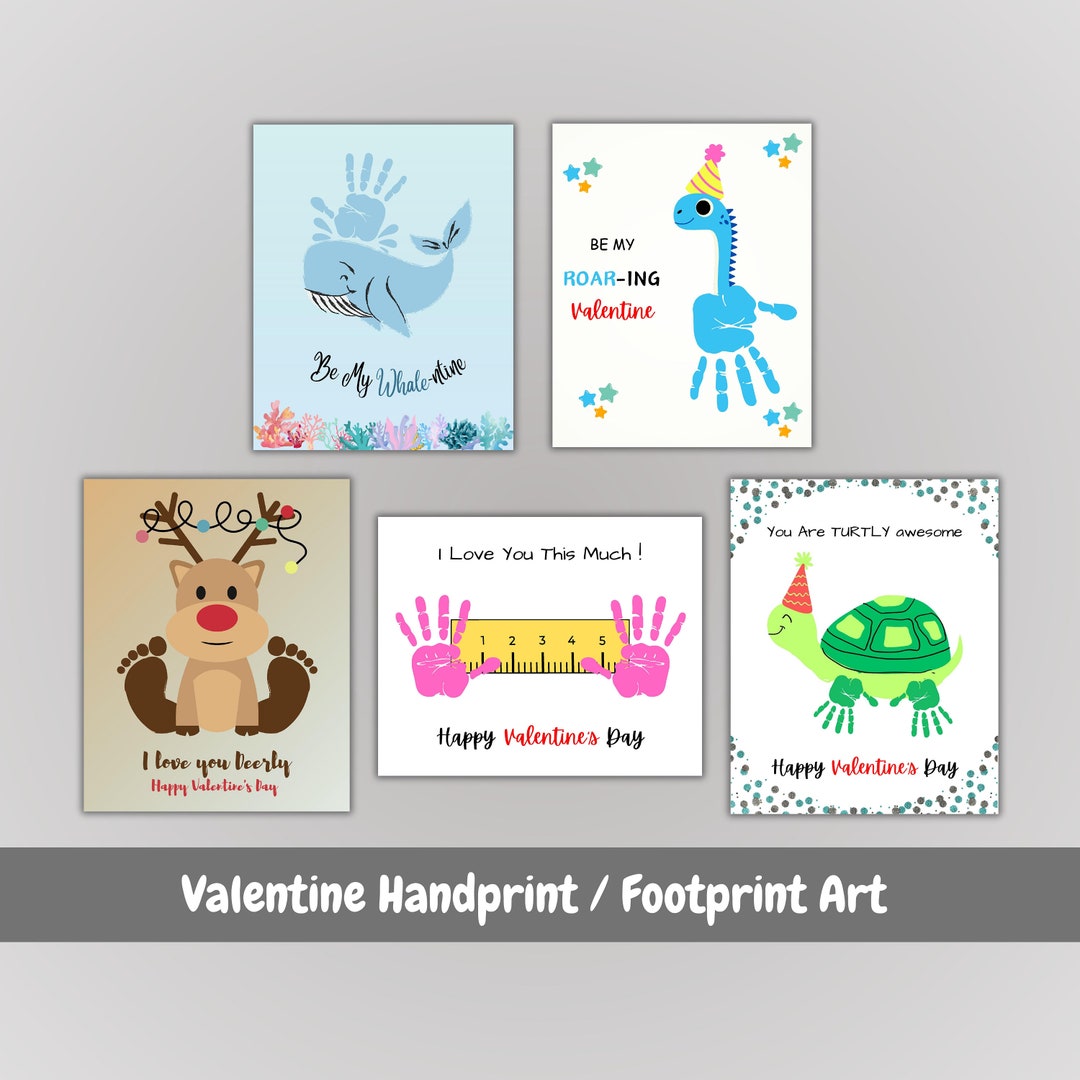 5 X Valentines Day Handprint Footprint Art Craft Bundle, DIY Craft Card ...