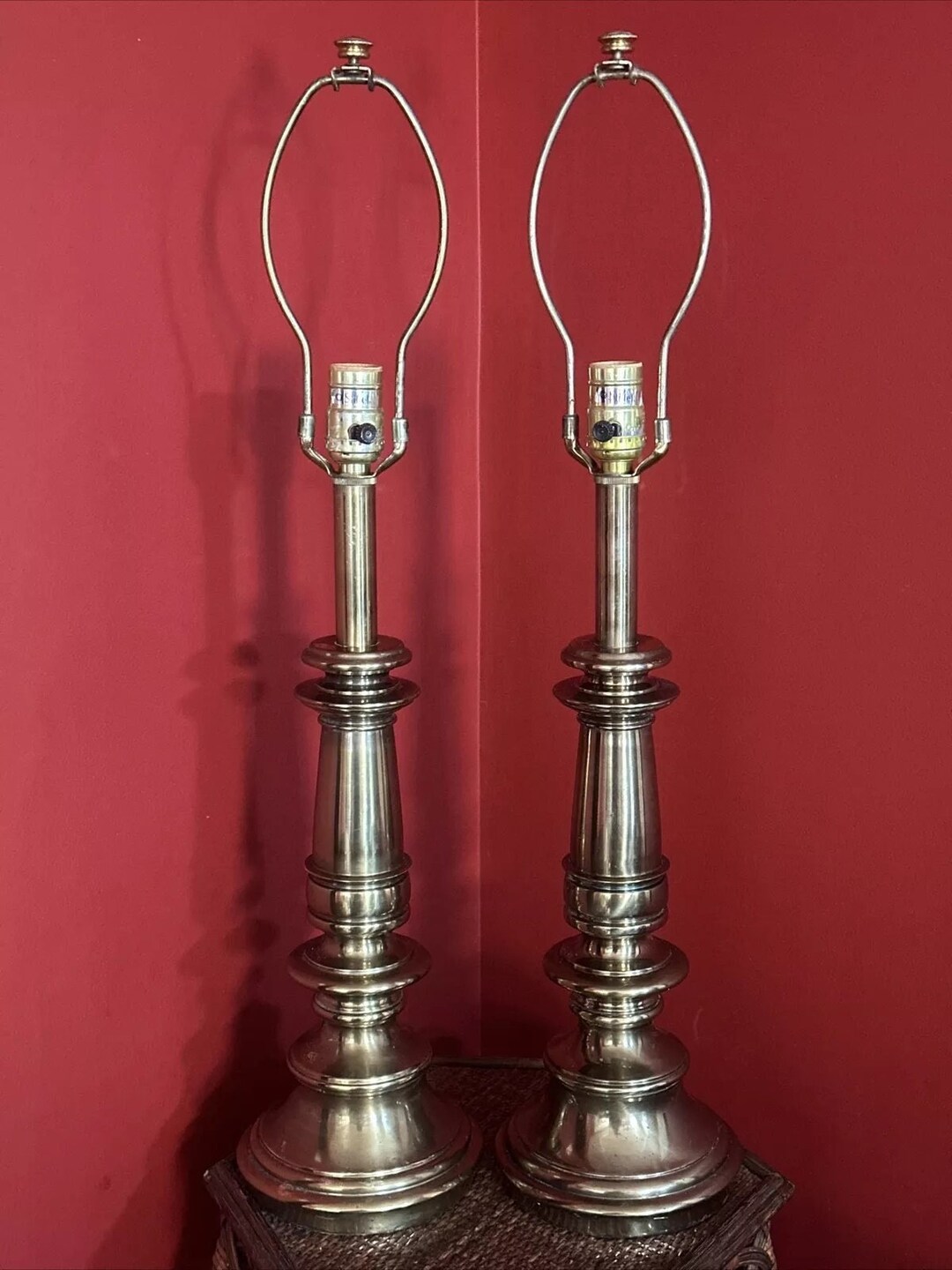 Pair Vintage Stiffel Heavy Brass Table Lamps 27-3/4 Tall 3-way Light ...