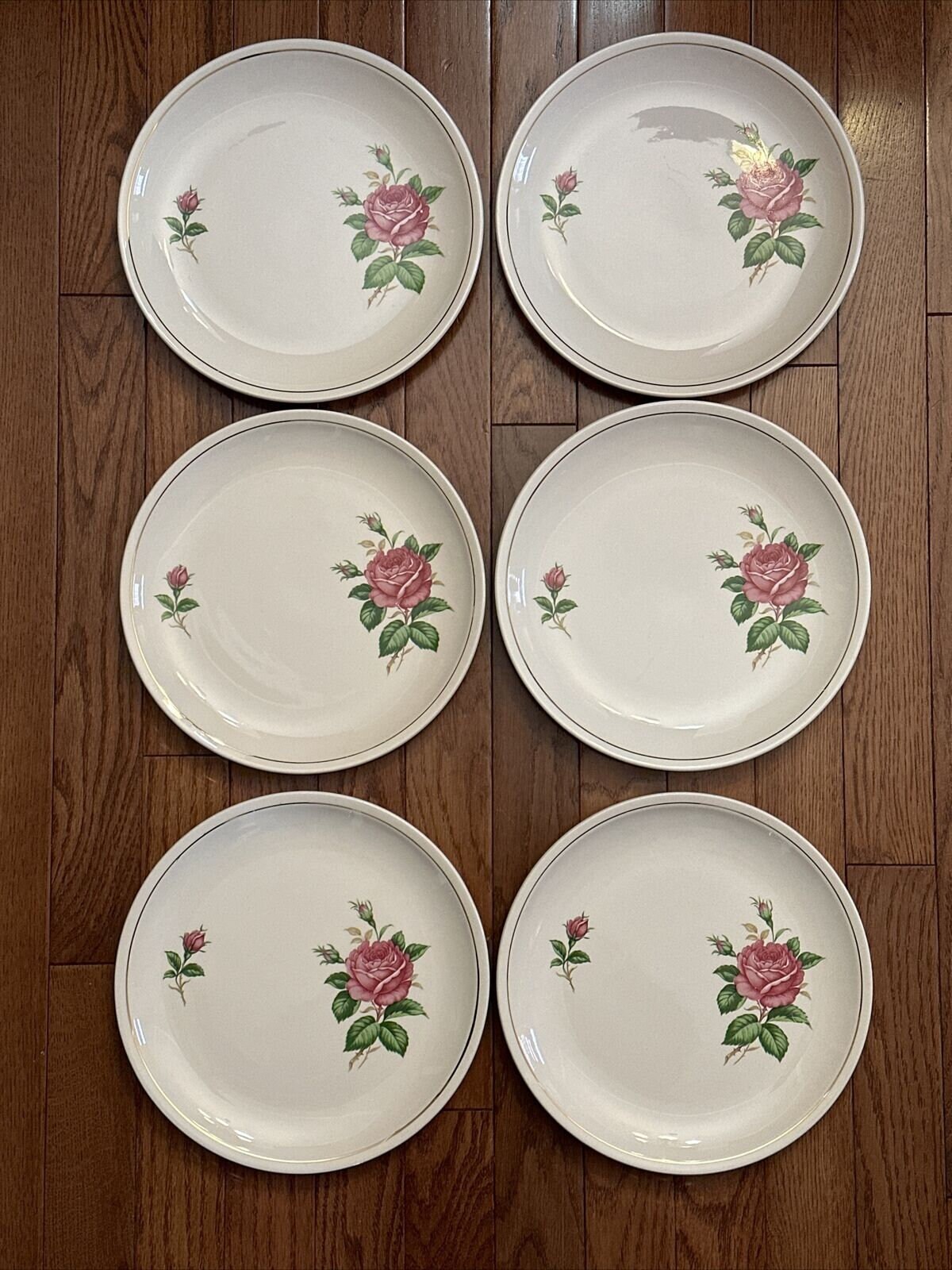 6 Paden City Pottery USA Floral Roses Vintage Dinner Plates Set ...