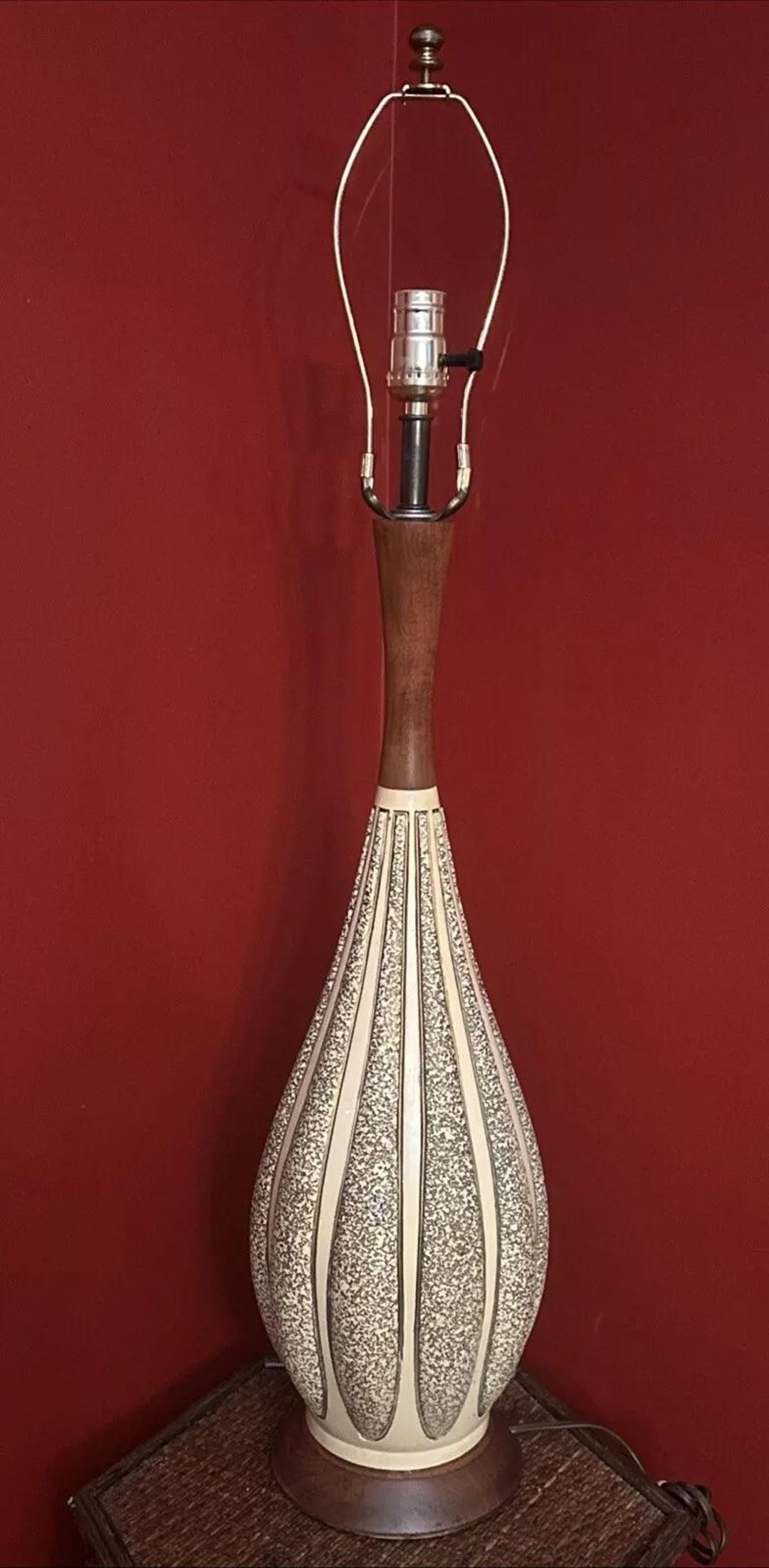 Mid Century Modern Large FAIP Table Lamp 34-3/4”teak & Plaster Ceramic ...