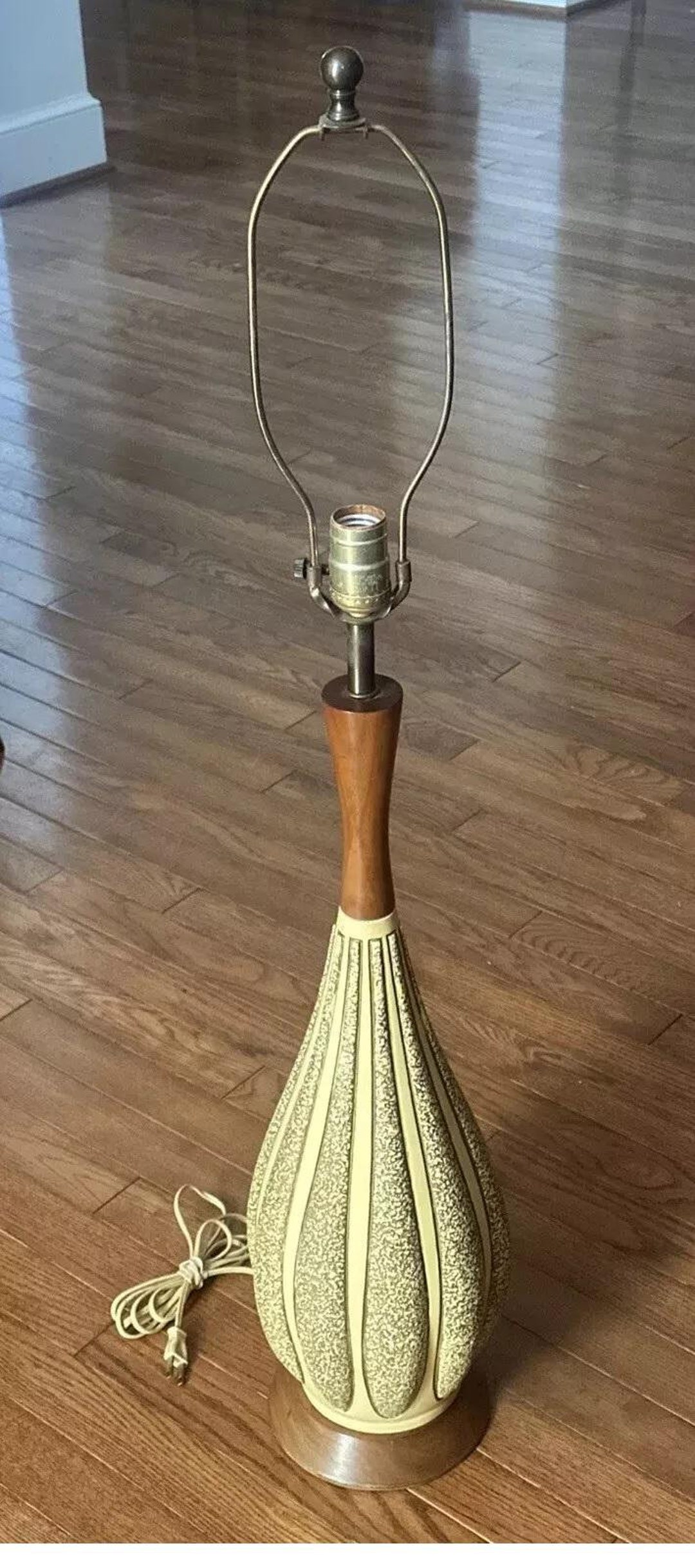 Mid Century Modern Large FAIP Table Lamp 34-3/4teak & Plaster Ceramic ...