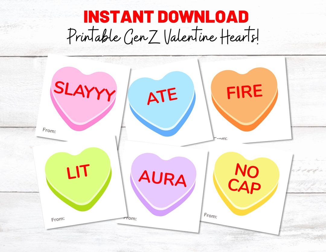 PRINTABLE Valentine Card, Gen Z Conversation Heart Valentine Card ...