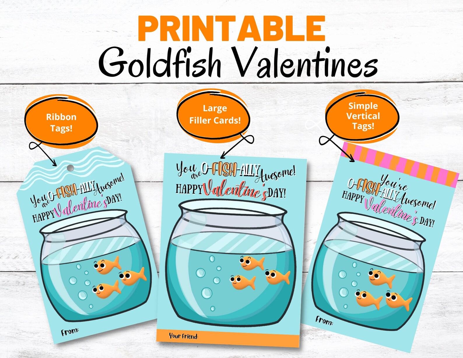 PRINTABLE Valentine Card, Goldfish Valentine Card, Printable Classroom ...