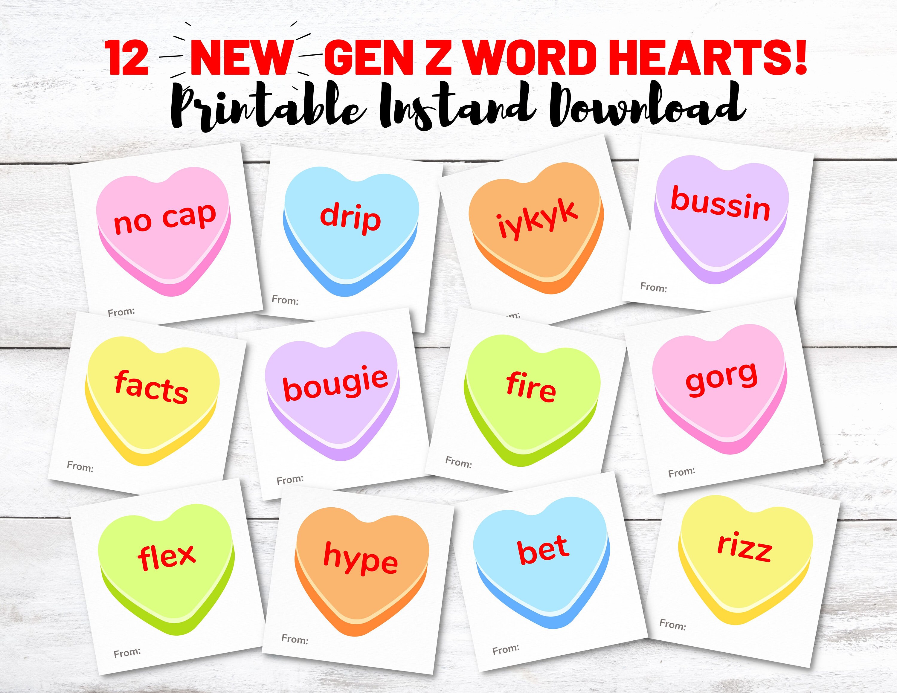 PRINTABLE Valentine Card, Gen Z Conversation Heart Valentine Card ...