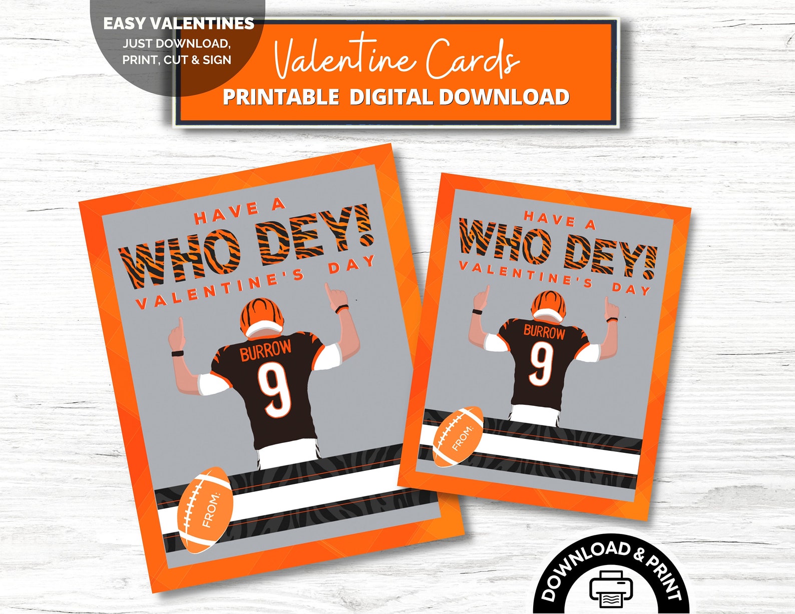 PRINTABLE Bengals Valentine Instant Download, Who Dey Valentine's, Easy ...