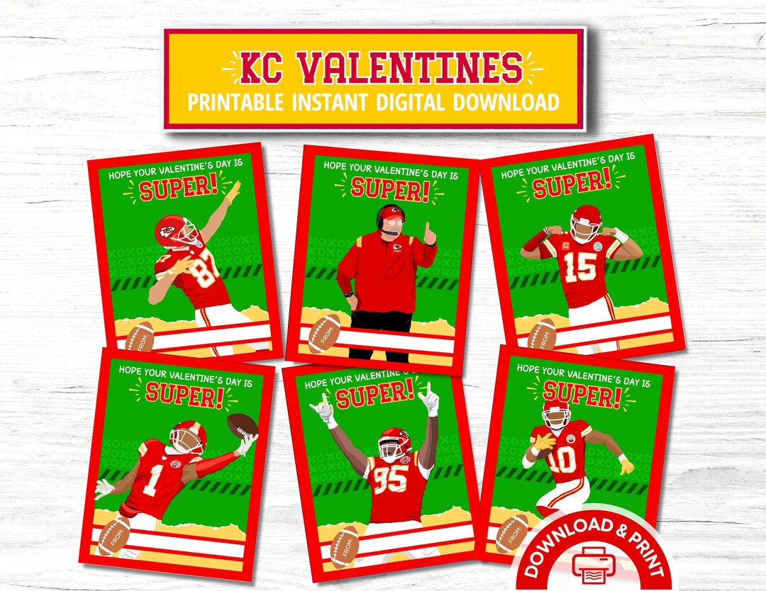 NEW KC Chiefs Valentine Cards PRINTABLE Instant Download Easy Class ...