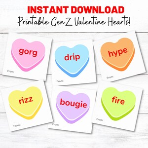 PRINTABLE Valentine Card, Gen Z Conversation Heart Valentine Card ...