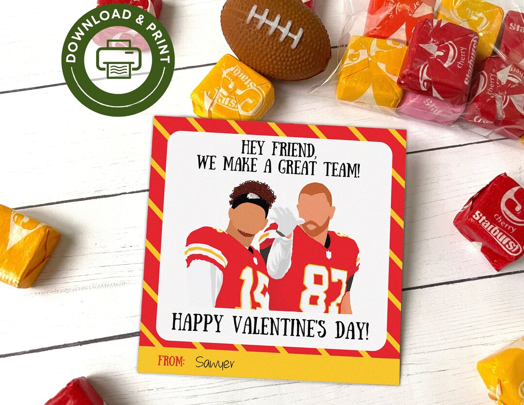 Kelce and Mahomes Valentines, PRINTABLE Instant Download, Easy Kids ...