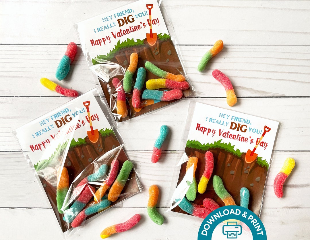 PRINTABLE Valentine Card, Gummy Worm Valentine Card, Printable ...