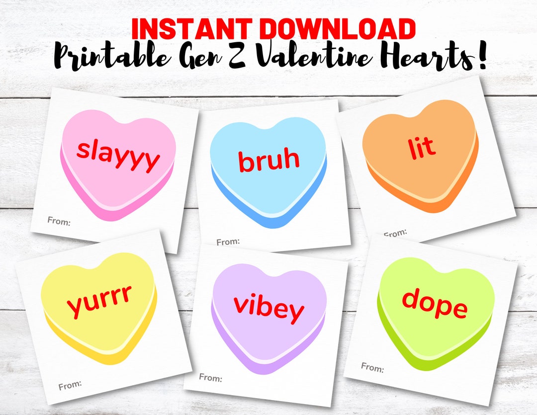 PRINTABLE Valentine Card Gen Z Conversation Heart Valentine - Etsy