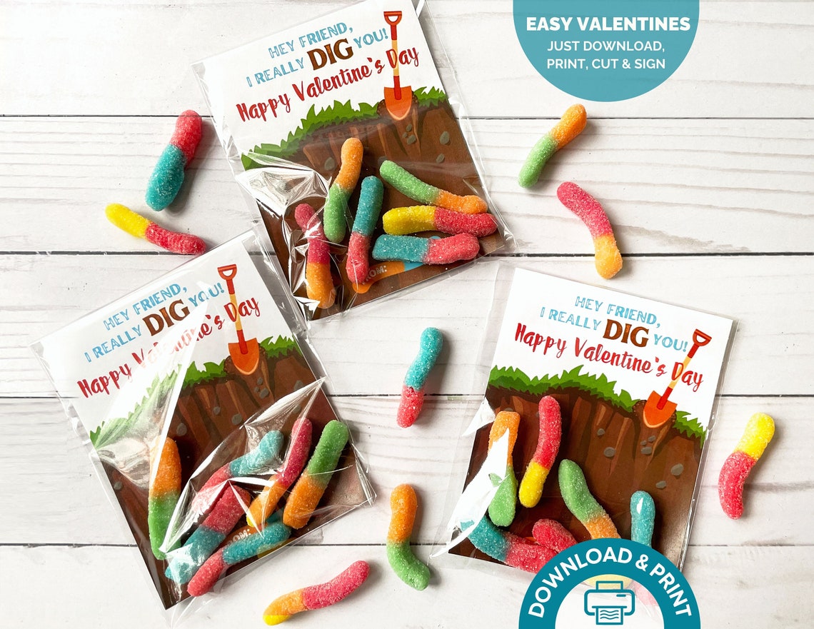 PRINTABLE Valentine Card, Gummy Worm Valentine Card, Printable ...