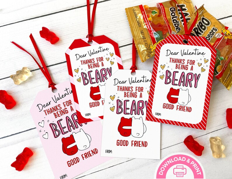 PRINTABLE Valentine Card, Gummy Bear Valentine Card, Printable ...