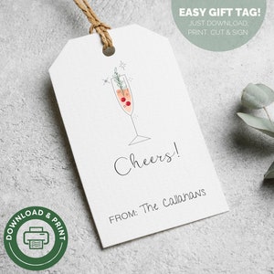 PRINTABLE Cheers New Year's Eve Gift Tag Card, Wine Gift Tag, Champagne ...