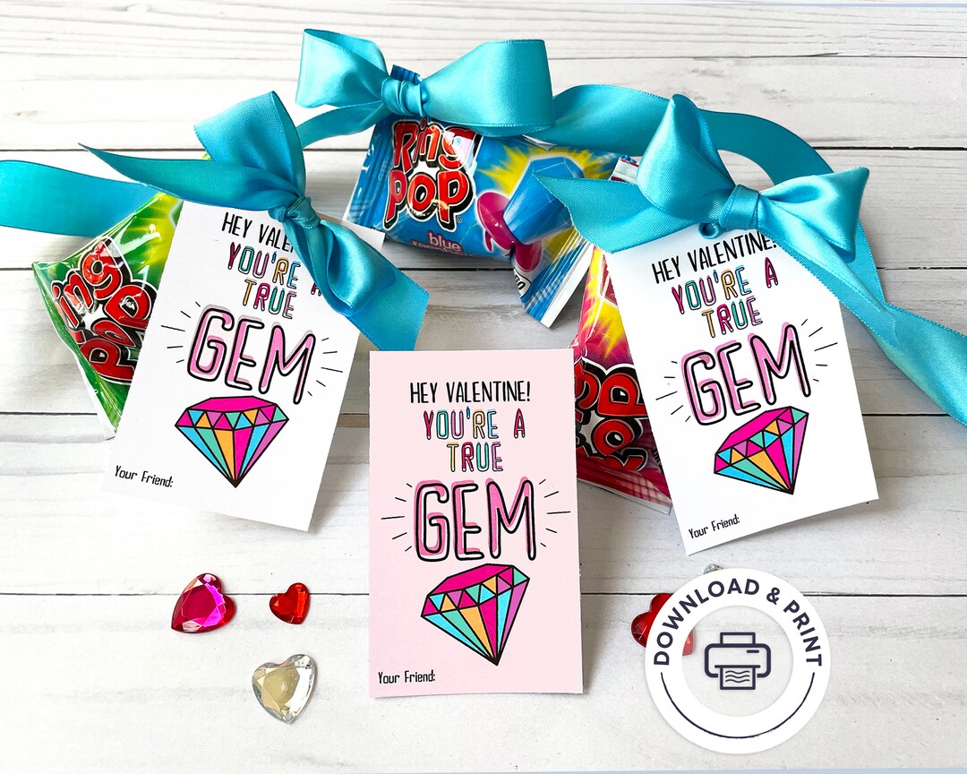 PRINTABLE Valentine Card, Ring Pop Valentine Card, Printable Classroom ...