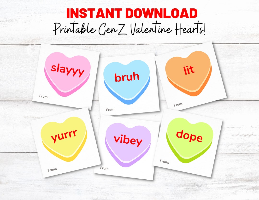 PRINTABLE Valentine Card, Gen Z Conversation Heart Valentine Card ...