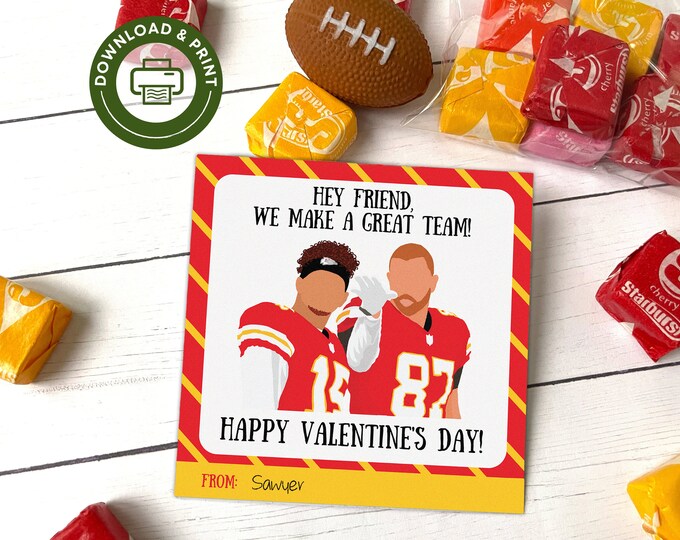 Kelce and Mahomes Valentines, PRINTABLE Instant Download, Easy Kids ...