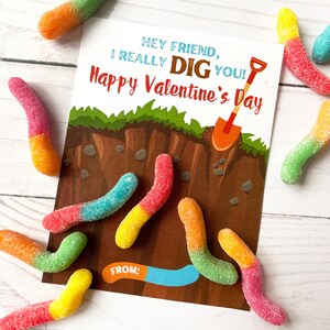 PRINTABLE Valentine Card, Gummy Worm Valentine Card, Printable ...