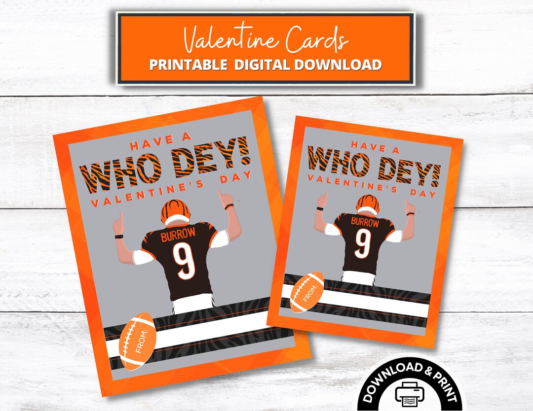 PRINTABLE Bengals Valentine Instant Download, Who Dey Valentine's, Easy ...