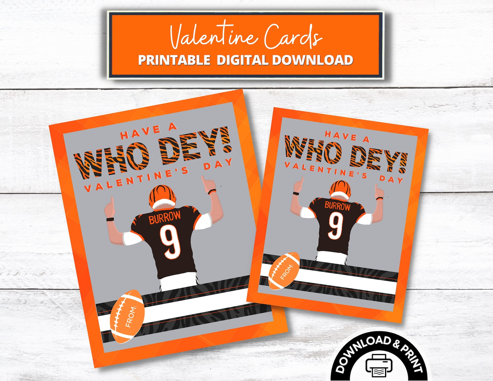 PRINTABLE Bengals Valentine Instant Download, Who Dey Valentine's, Easy ...