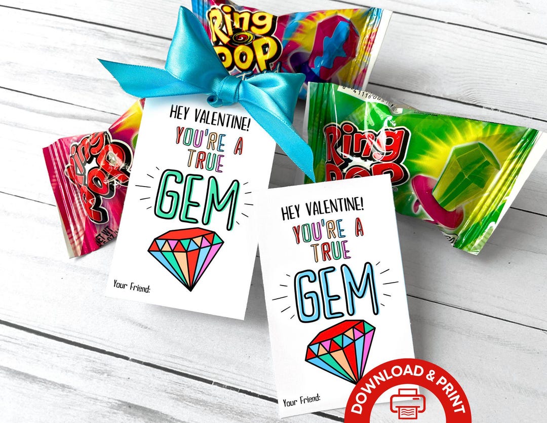 PRINTABLE Valentine Card, Ring Pop Valentine Card, Printable Classroom ...
