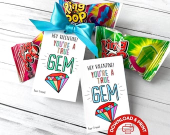 Printable Valentine Card, Ring Pop Valentine Card, Printable Classroom ...