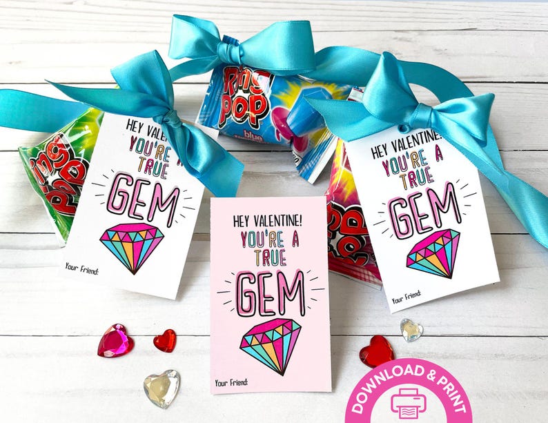PRINTABLE Valentine Card, Ring Pop Valentine Card, Printable Classroom ...