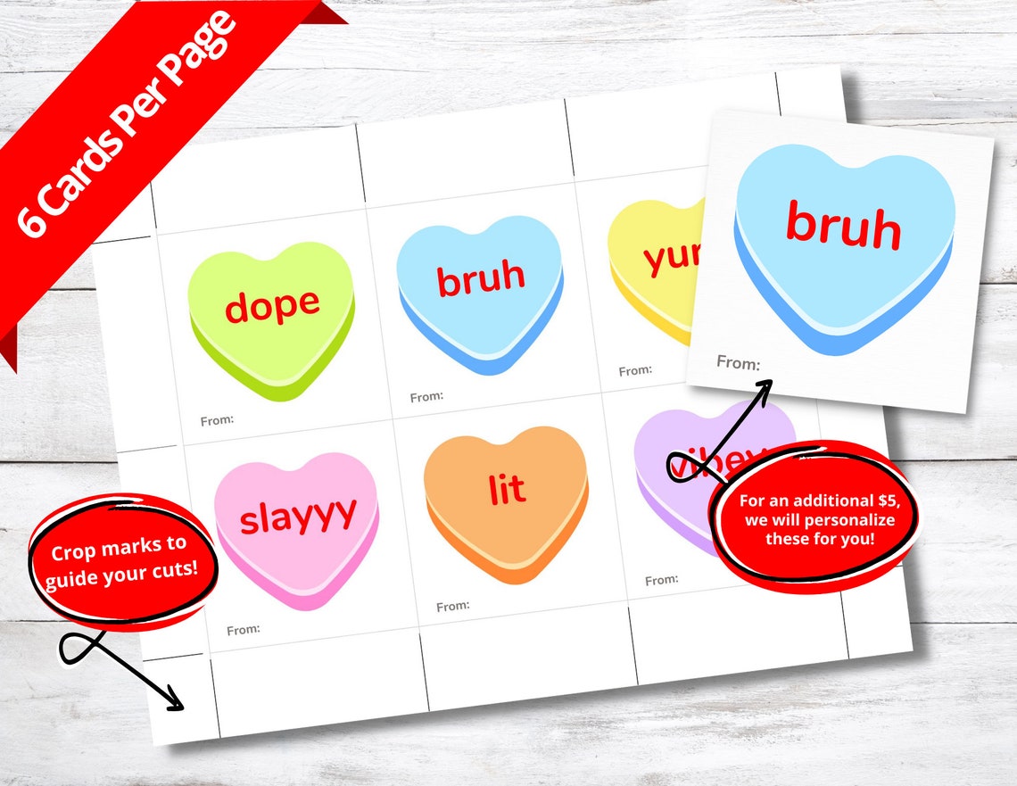 PRINTABLE Valentine Card, Gen Z Conversation Heart Valentine Card ...