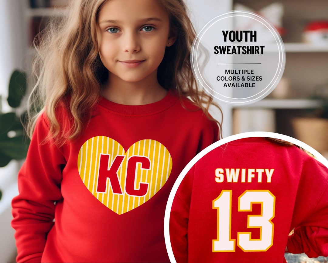 YOUTH Swifty 13 Jersey Sweatshirt, Taylor Kelce Swift Chiefs Eras Shirt, KC Heart Swifty Shirt ...