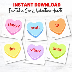 PRINTABLE Valentine Card, Gen Z Conversation Heart Valentine Card ...