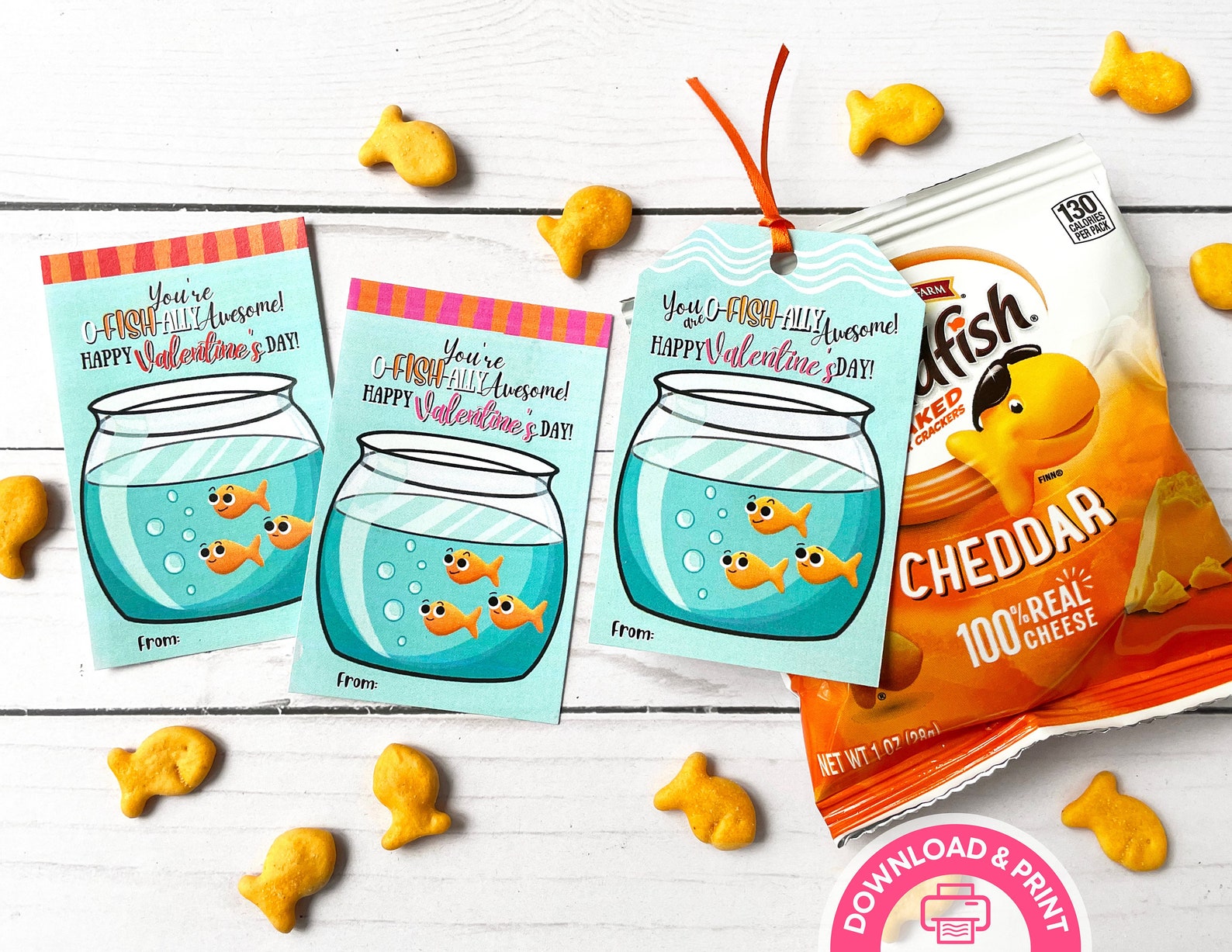PRINTABLE Valentine Card, Goldfish Valentine Card, Printable Classroom ...