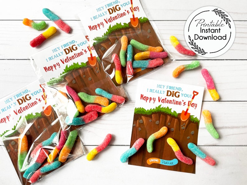PRINTABLE Valentine Card Gummy Worm Valentine Card Printable - Etsy